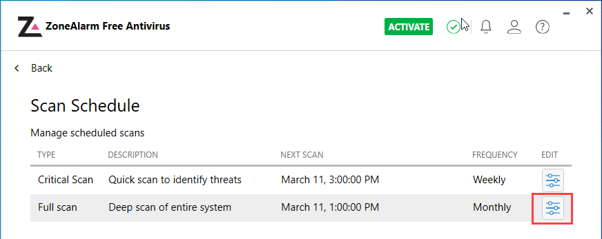 Set a scheduled scan – ZoneAlarm Support Center SANDBOX